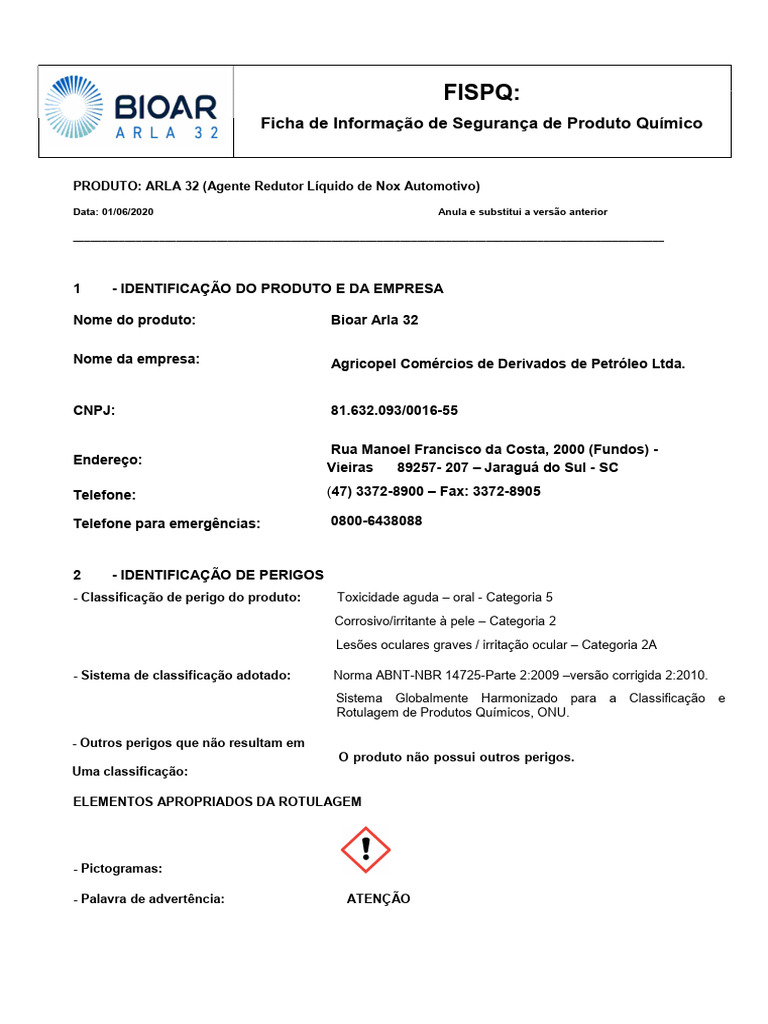 Fispq - Arla 32 - Bioar | PDF | Química | Águas residuais