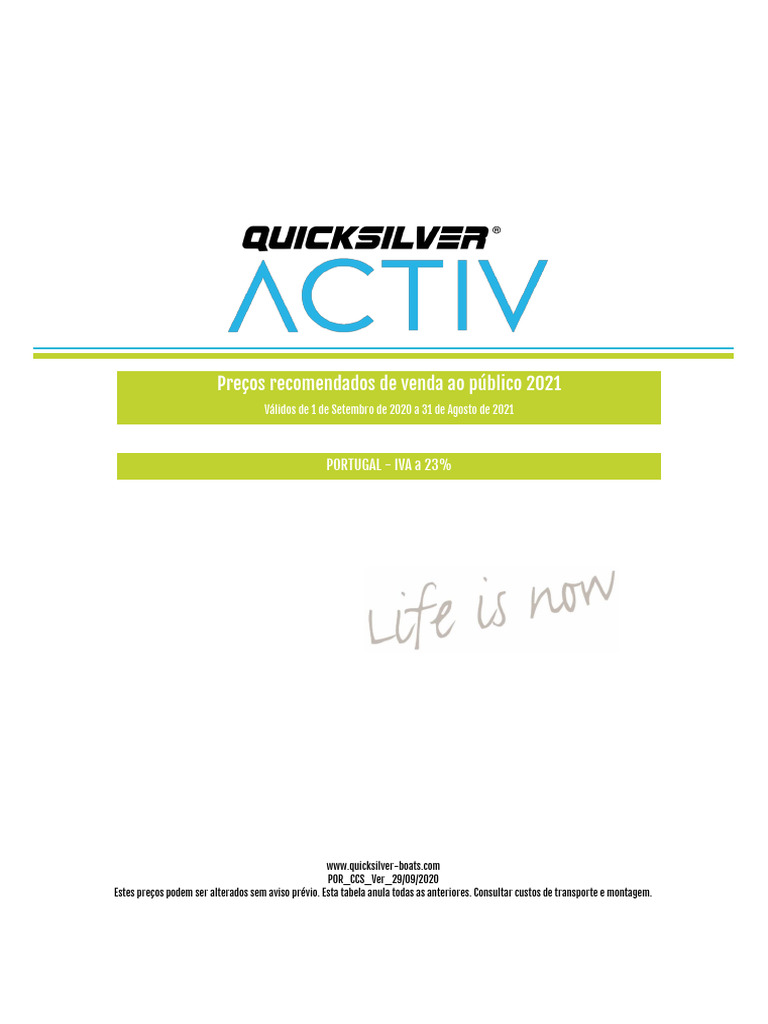 Tabela PV Quicksilver Activ 20 21 | PDF