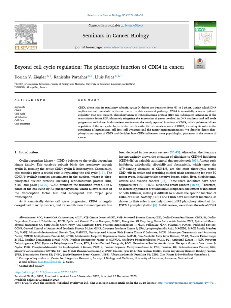 Seminars in Cancer Bio (Review) | PDF | Cell Cycle | Mitochondrion