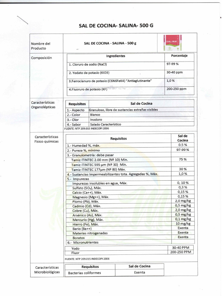 Ficha Tecnica Sal | PDF
