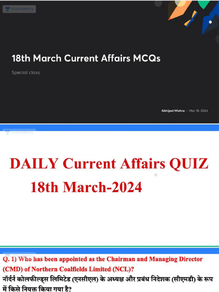 18th March Current Affairs MCQs No Anno | PDF