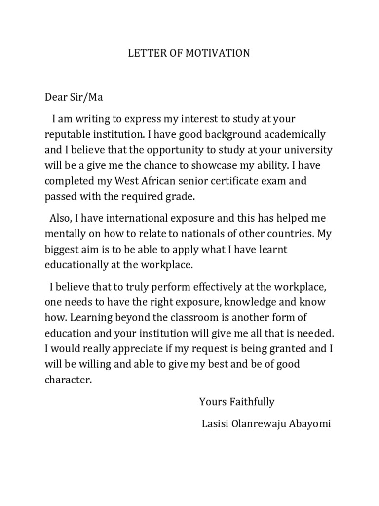Motivational Letter for University Admission | PDF