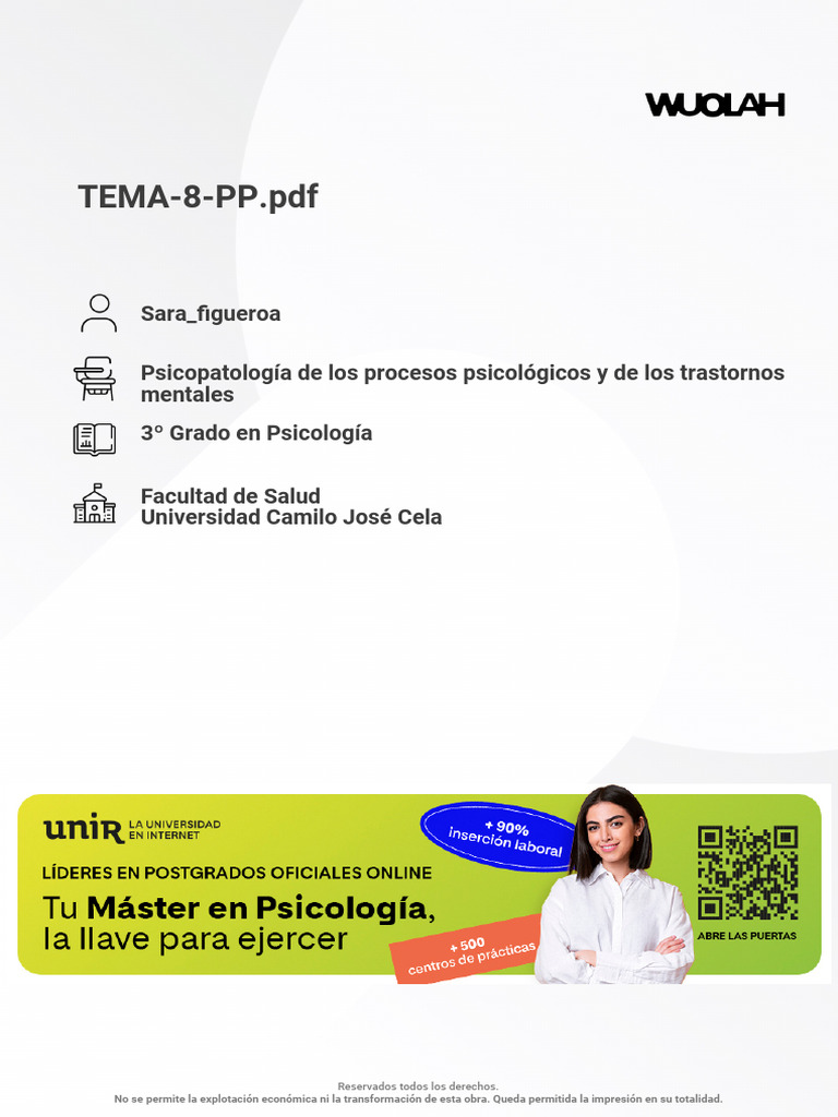 Wuolah Free TEMA 8 PP | PDF | Desorden obsesivo compulsivo | Trastorno mental
