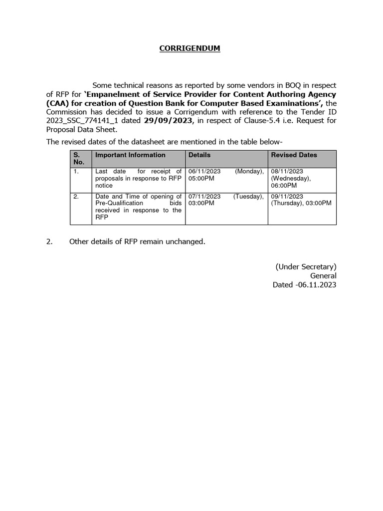 Corrigendum For BoQ Error 06112023 | PDF