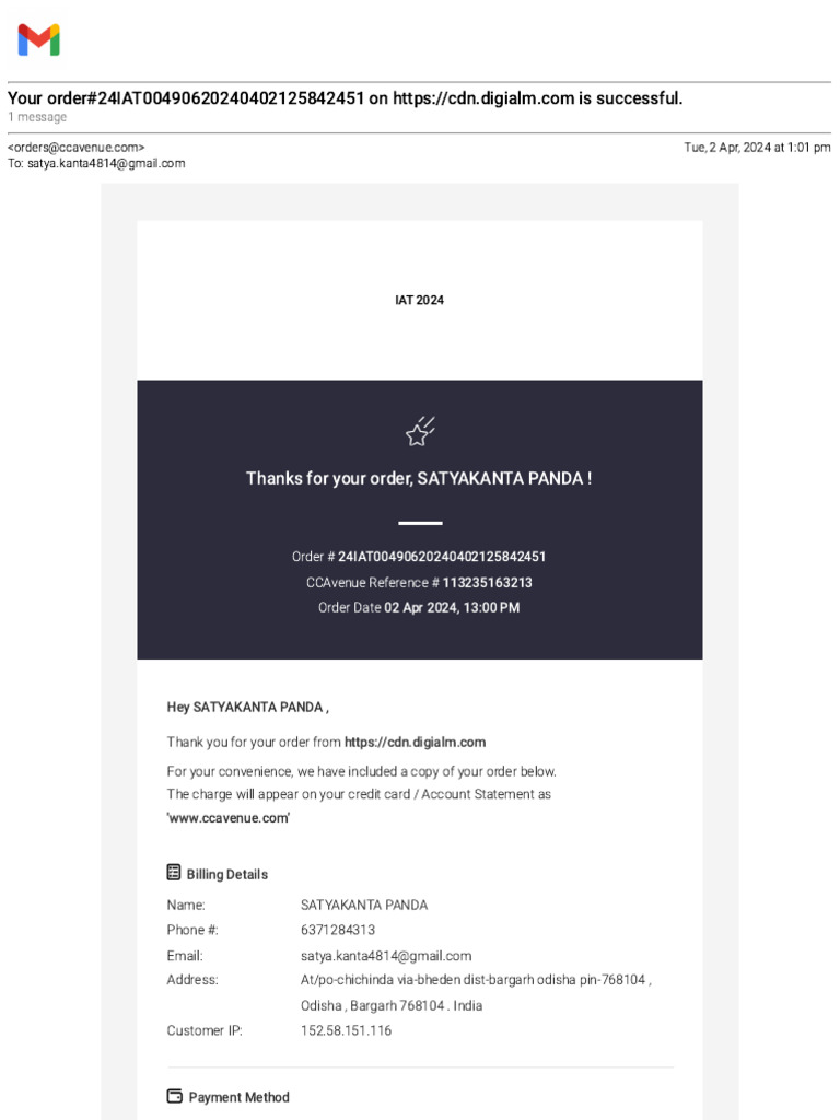 Order Confirmation for IAT 2024 | PDF