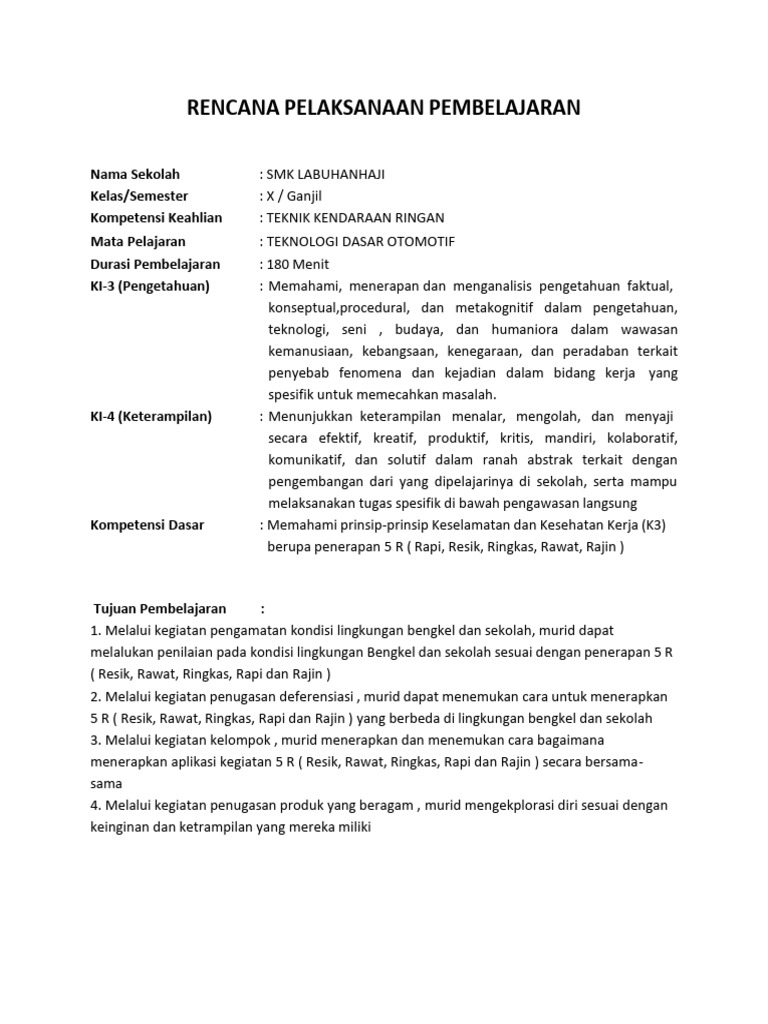 Rencana Pelaksanaan Pembelajaran: Nama Sekolah Kelas/Semester ...