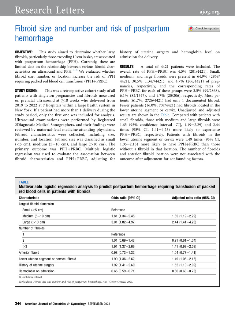 Fibroid Size and Number and Risk of Postpartum Hem | PDF | Pregnancy ...
