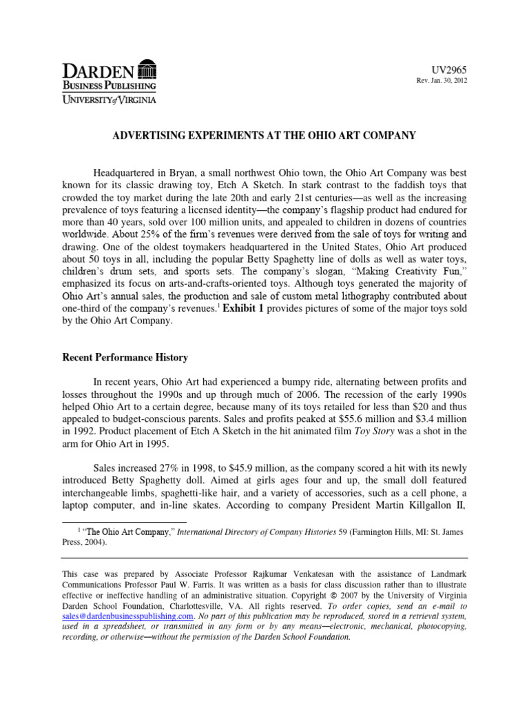Ohio Art Company Advertising Experiment | PDF | Toys | Retail