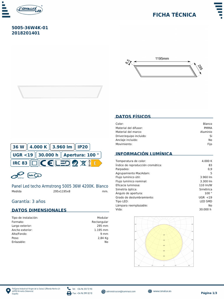 Ficha CONALUX 5005-36W4K-01 ES | PDF