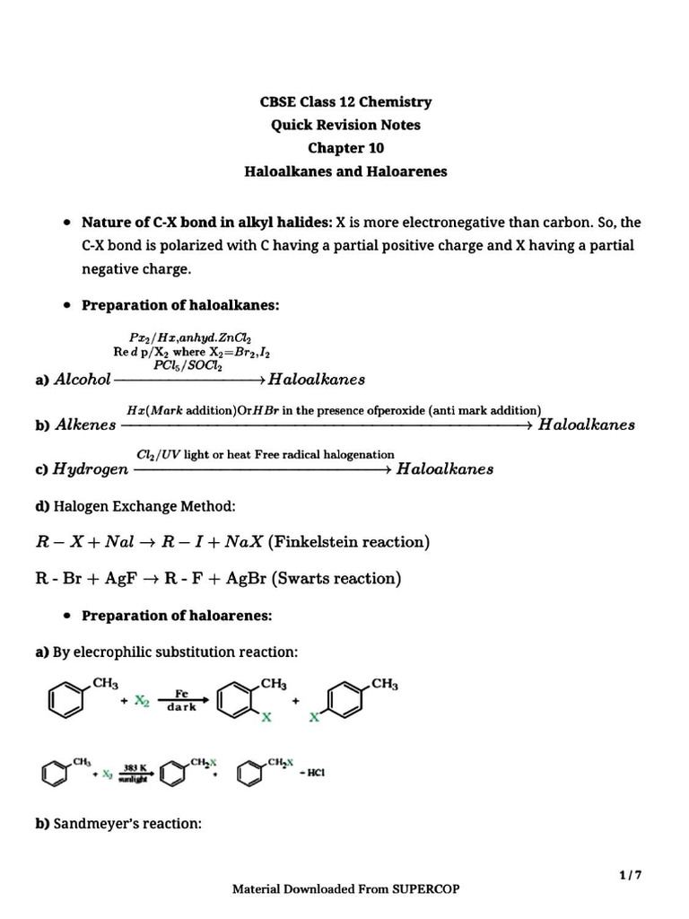 Haloalkanes and Haloarenes Supercop | PDF | Chemical Reactions | Chlorine