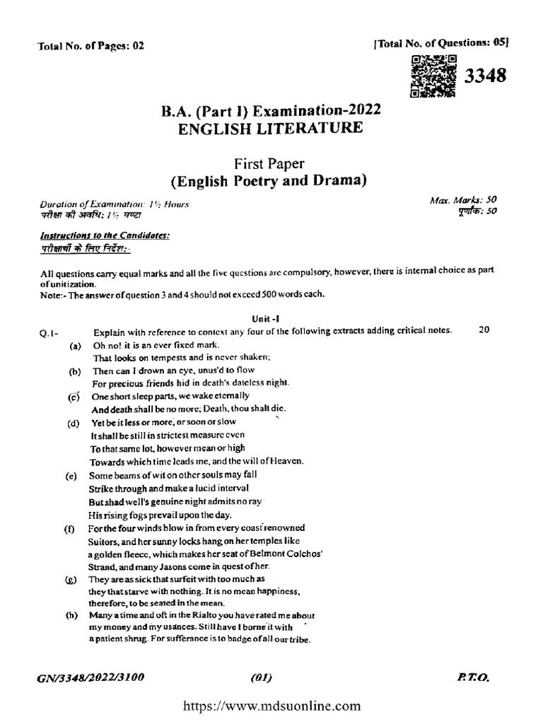 Ba Part 1 English Literature English Poetry and Drama 3348 2022 | PDF