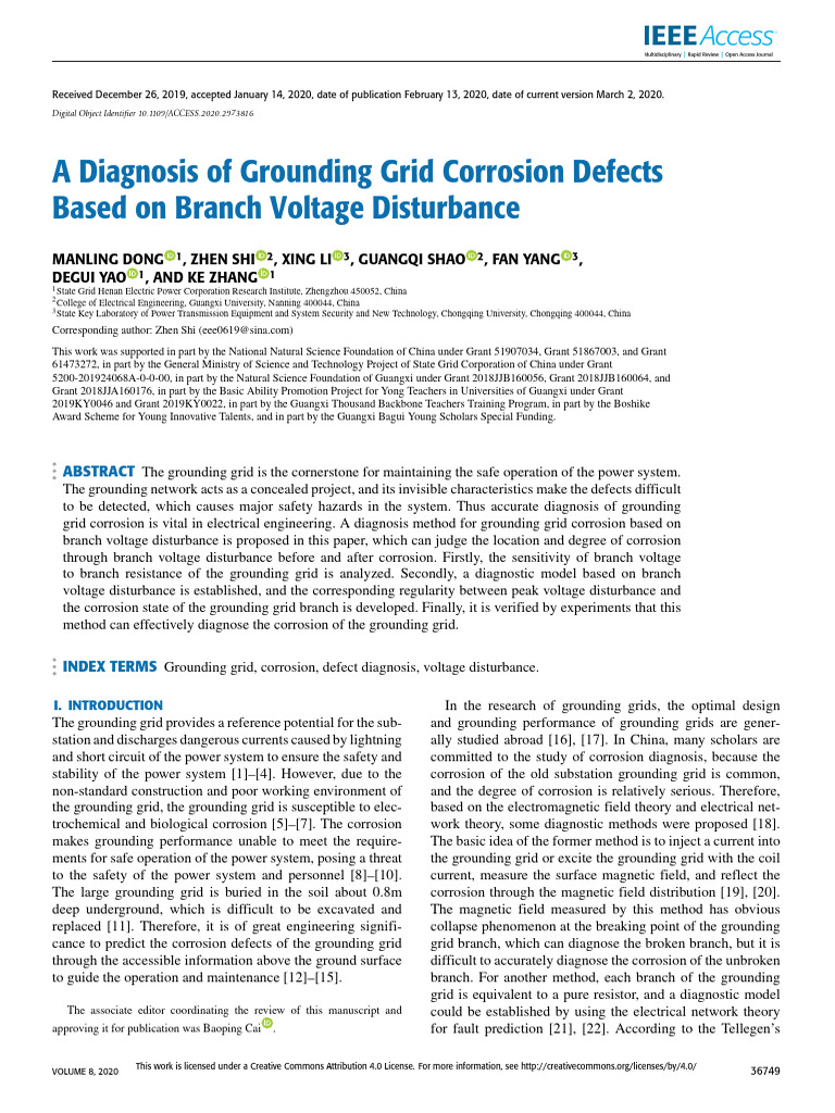 A Diagnosis of Grounding Grid Corrosion Defects Based On Branch Voltage ...