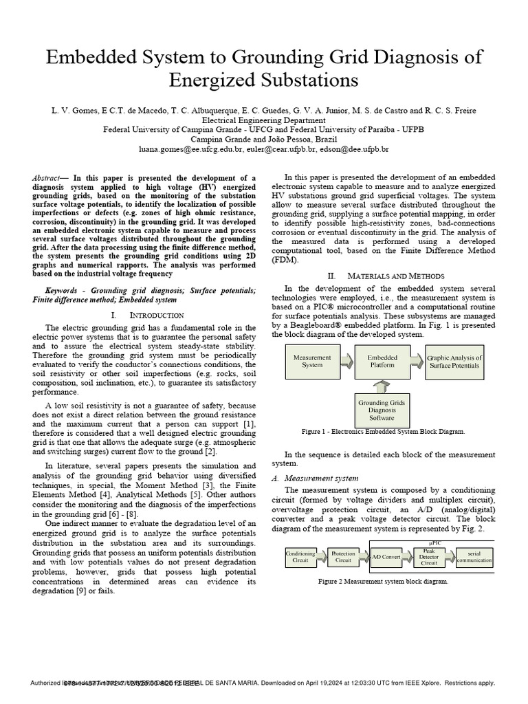 Embedded System To Grounding Grid Diagnosis of Energized Substations | PDF | Electrical ...
