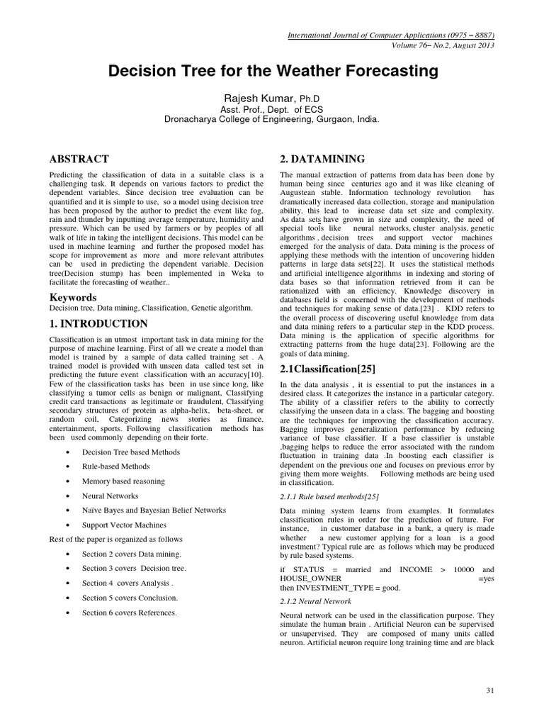 Decision Tree For The Weather Forecasting | PDF | Machine Learning ...