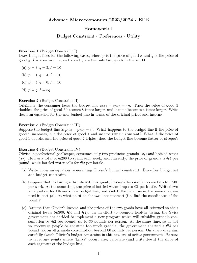 Homework Set 1 | PDF | Utility | Microeconomics