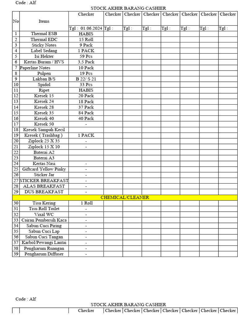 Stock Akhir Cashier (Fotocopy 10 Ribu) | PDF | Foods