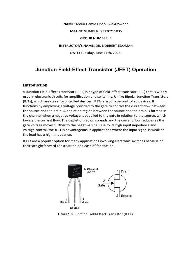 Jfet Transistor Operation Pdf Field Effect Transistor Transistor