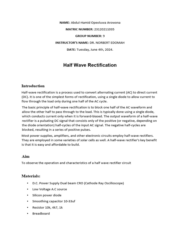 Half Wave Rectification | PDF | Rectifier | Capacitor