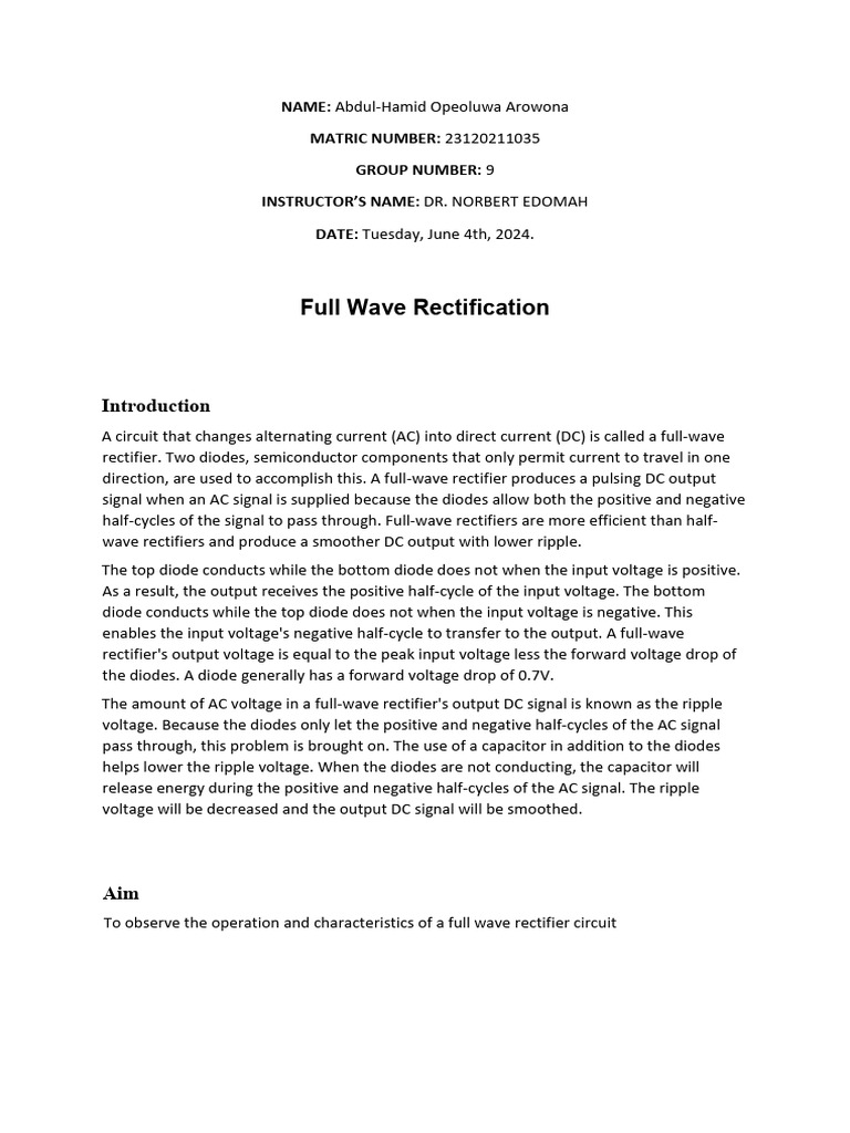 Full Wave Rectification | PDF | Rectifier | Direct Current