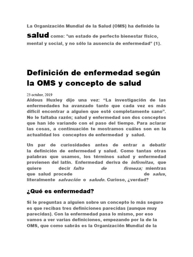 Definición de salud y enfermedad según la OMS | PDF | Vida