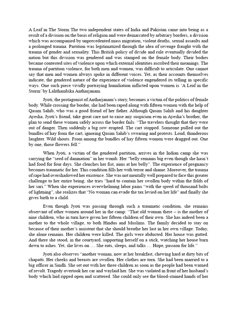 Gendered Trauma in Partition Violence | PDF | Violence | Psychological ...