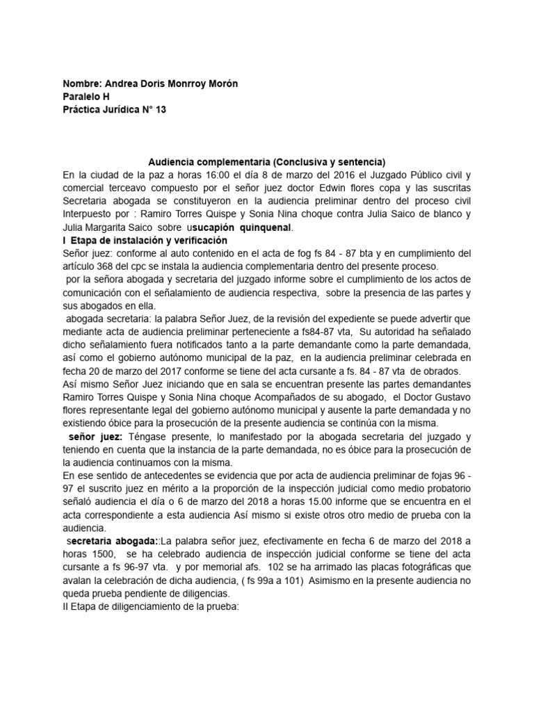 De Audiencia Complementaria (Conclusiva y Sentencia) - 1 | PDF | Sentencia (ley) | Abogado