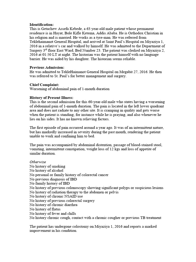 Elias' 1st Case Report | PDF | Colorectal Cancer | Chronic Condition