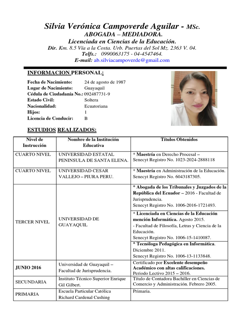 Curriculum Vitae Silvia Campoverde A. | PDF | Mediación | Derecho laboral