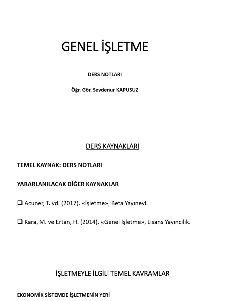 Genel İşletme Ders Notlari | PDF