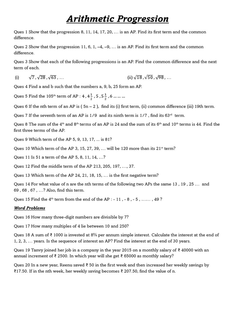 Arithmetic Progression Exercises | PDF | Teaching Methods & Materials
