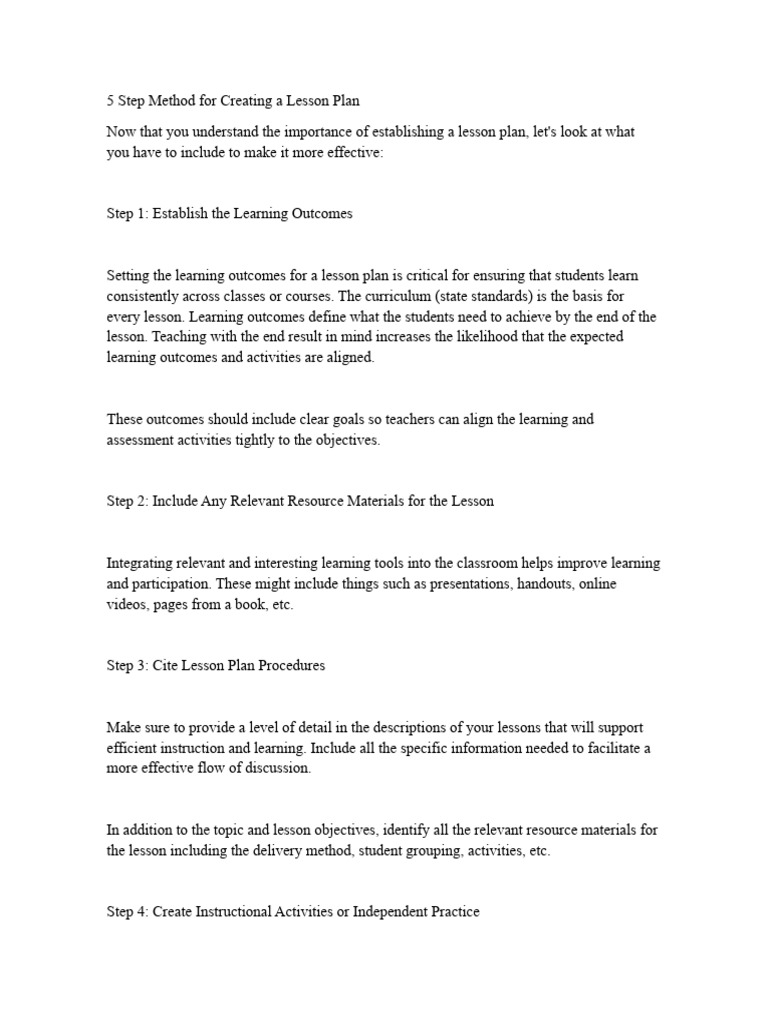 5 Step Method For Creating A Lesson Plan | PDF | Lesson Plan | Learning