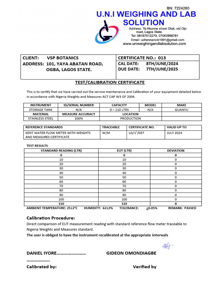 013 Storage Tank | PDF | Calibration | Probability And Statistics