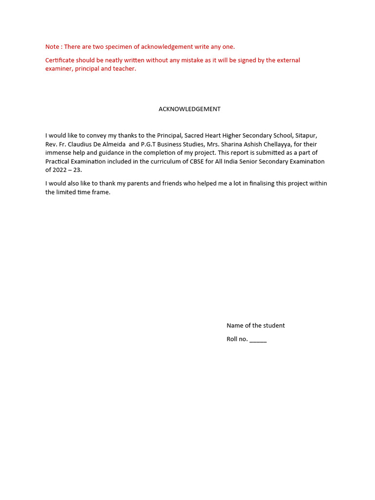 Project Acknowledgement Template | PDF | Career & Growth