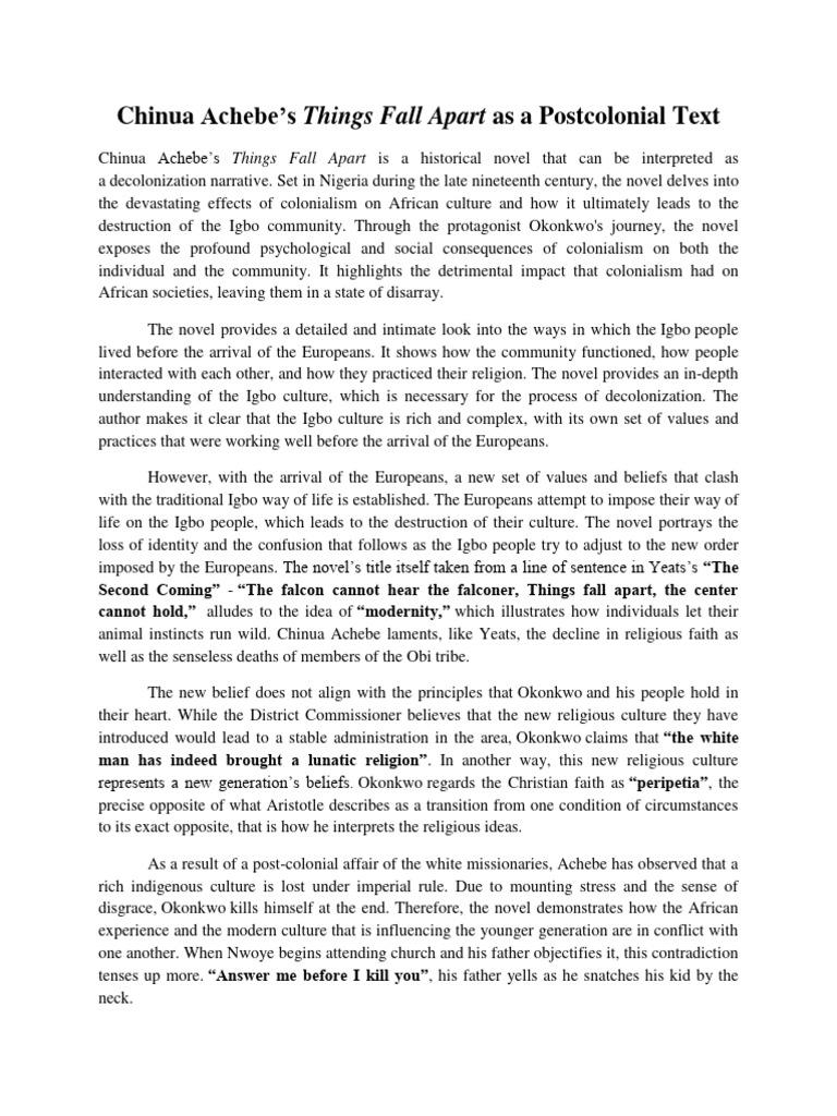 Chinua Achebe's Things Fall Apart As A Postcolonial Text | PDF | Social ...