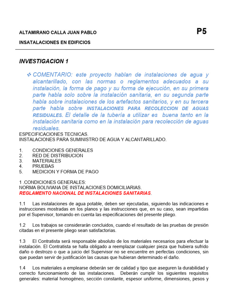 Especificaciones Tecnicas Edificio Ivirgazama | PDF | Hormigón | Alcantarillado