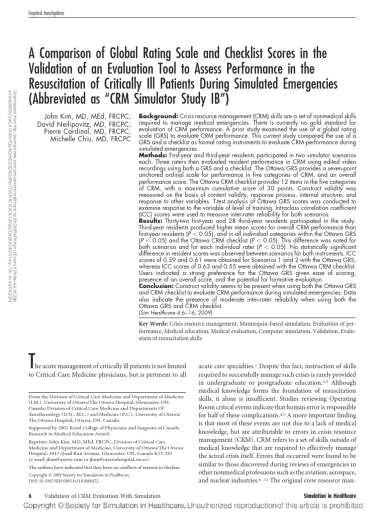 A Comparison of Global Rating Scale and Checklist.3 | PDF | Simulation ...