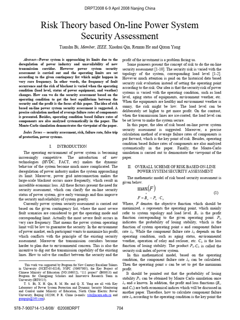 Lectura 3. Risk Theory Based On-Line Power System Security Assessment ...