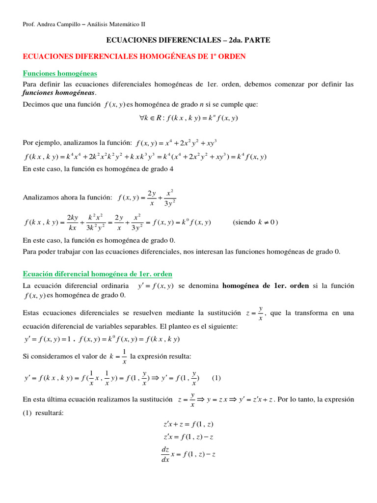 2 EDO Homogeneas y Totales Exactas | Descargar gratis PDF | Ecuaciones | Ecuaciones diferenciales