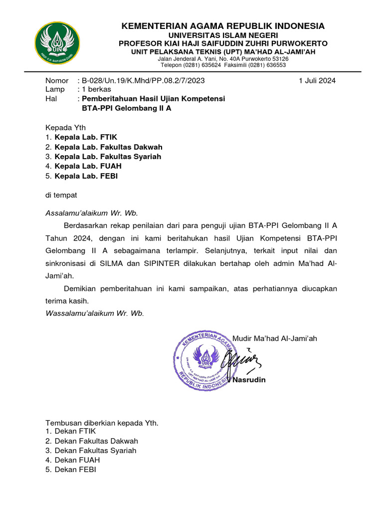 Hasil Ujian Kompetensi BTA-PPI 2024 | PDF