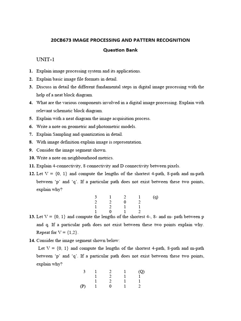 IP&PR Question Bank | PDF | Image Segmentation | Imaging