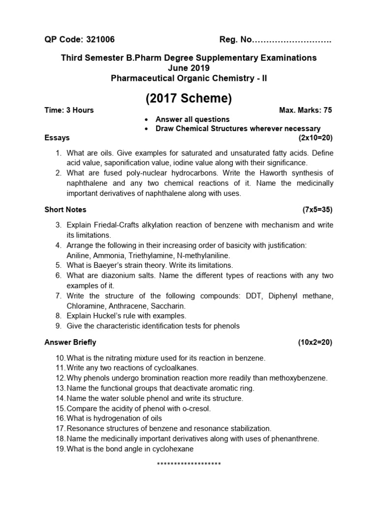 Bpharm 3rd Sem Question Papers | PDF | Benzene | Organic Chemistry