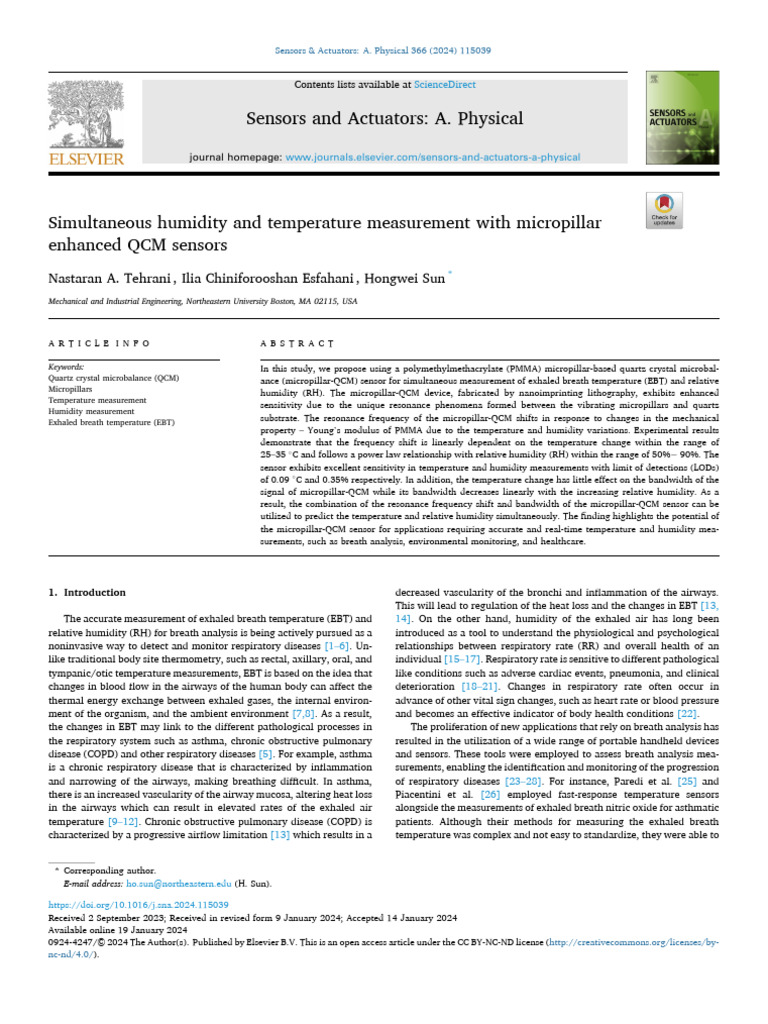 Simultaneous Humidity and Temperature Measurement With Micropillar | PDF | Respiratory System ...