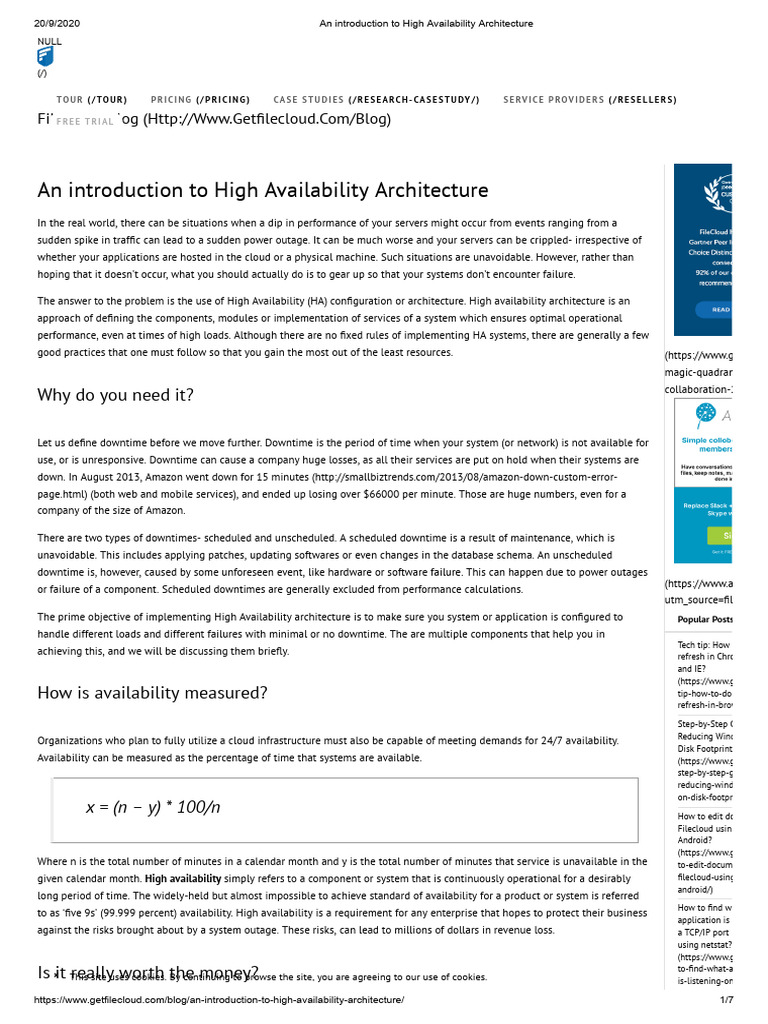 An introduction to High Availability Architecture | PDF | Computer Cluster | Load Balancing ...