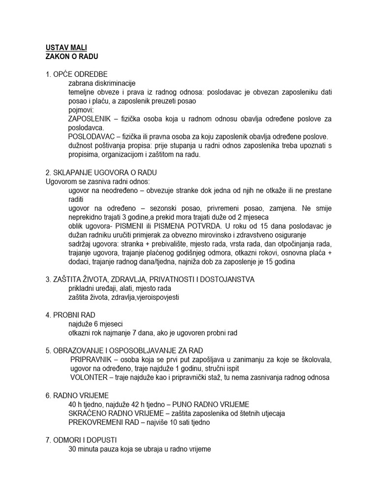 Ustav Mali Zakon O Radu | PDF