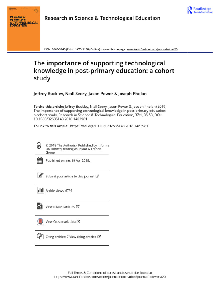 The Importance of Supporting Technological Knowledge in Post-Primary Education A Cohort Study ...