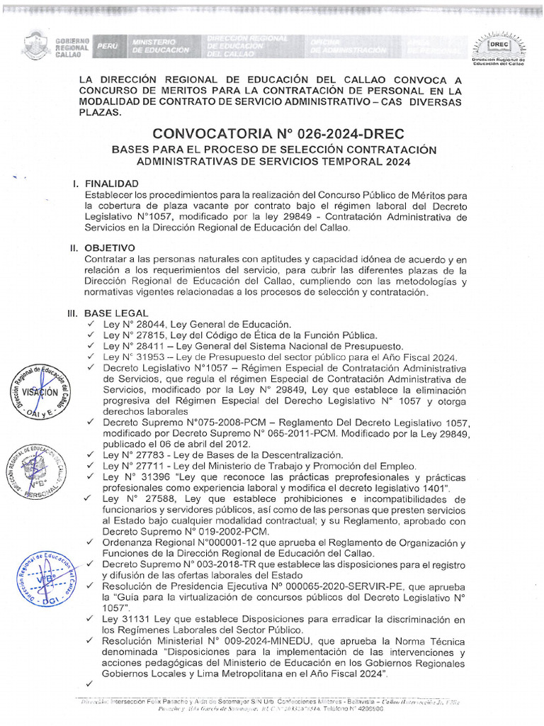 Convocatoria Cas N 026 2024 Drec | PDF