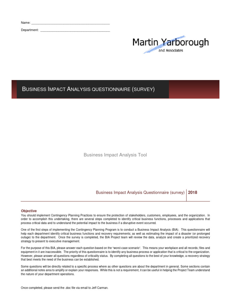 Business Impact Analysis Template | PDF | Information | Computer Science