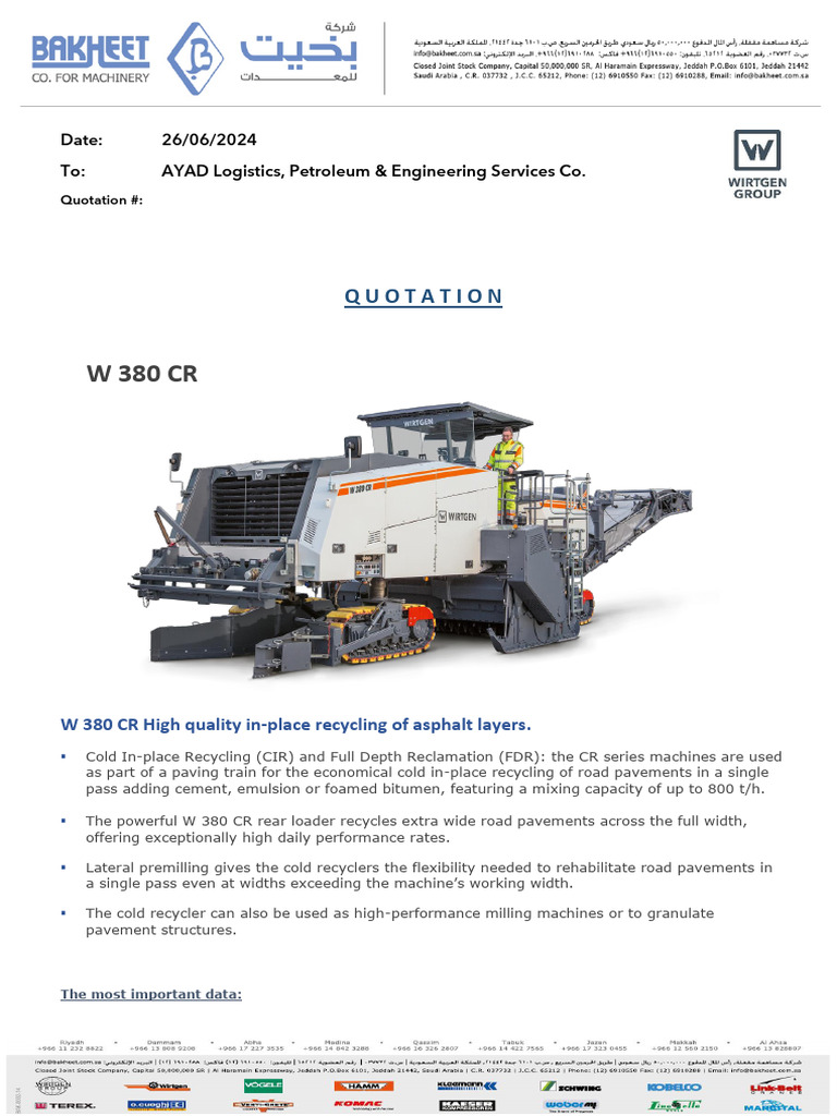 W 380 CR Cold Recycler AYAD | PDF | Road Surface | Engines