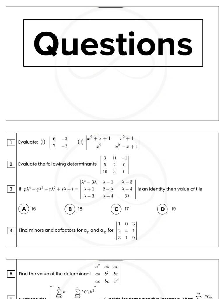 Determinants - Question Sheet | Download Free PDF | Determinant ...