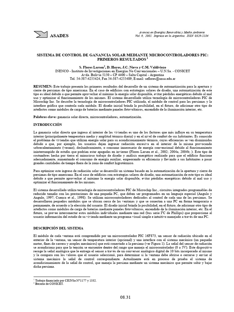 Sistema De Control De Ganancia Solar Mediante Microcontroladores Pic 5882